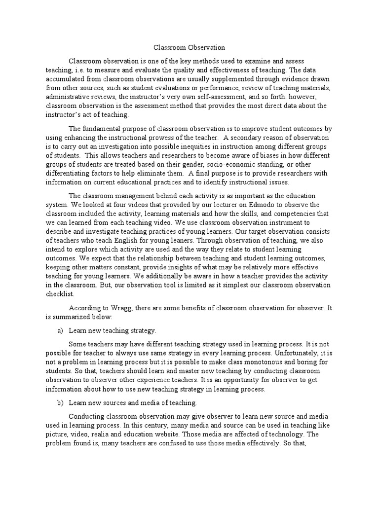 Classroom Observation | PDF | Learning | Teachers