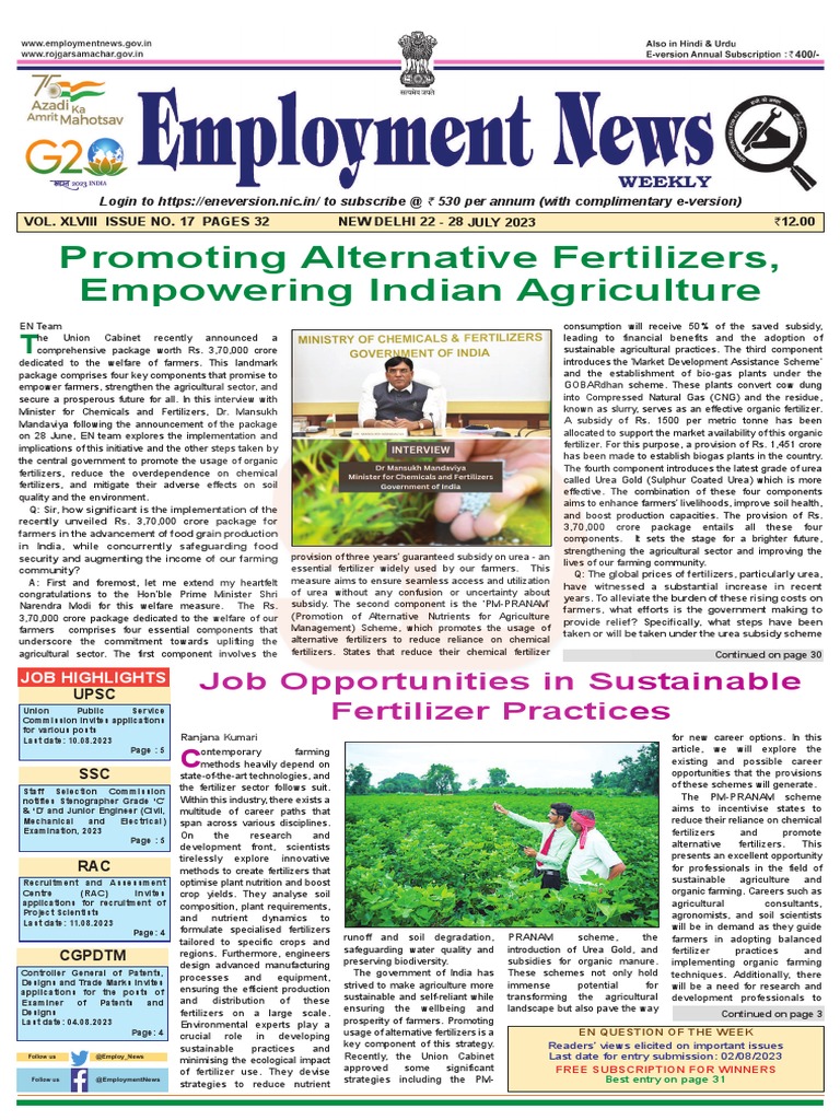 Employment News 22 28 July 2023 | PDF | Agriculture | Fertilizer