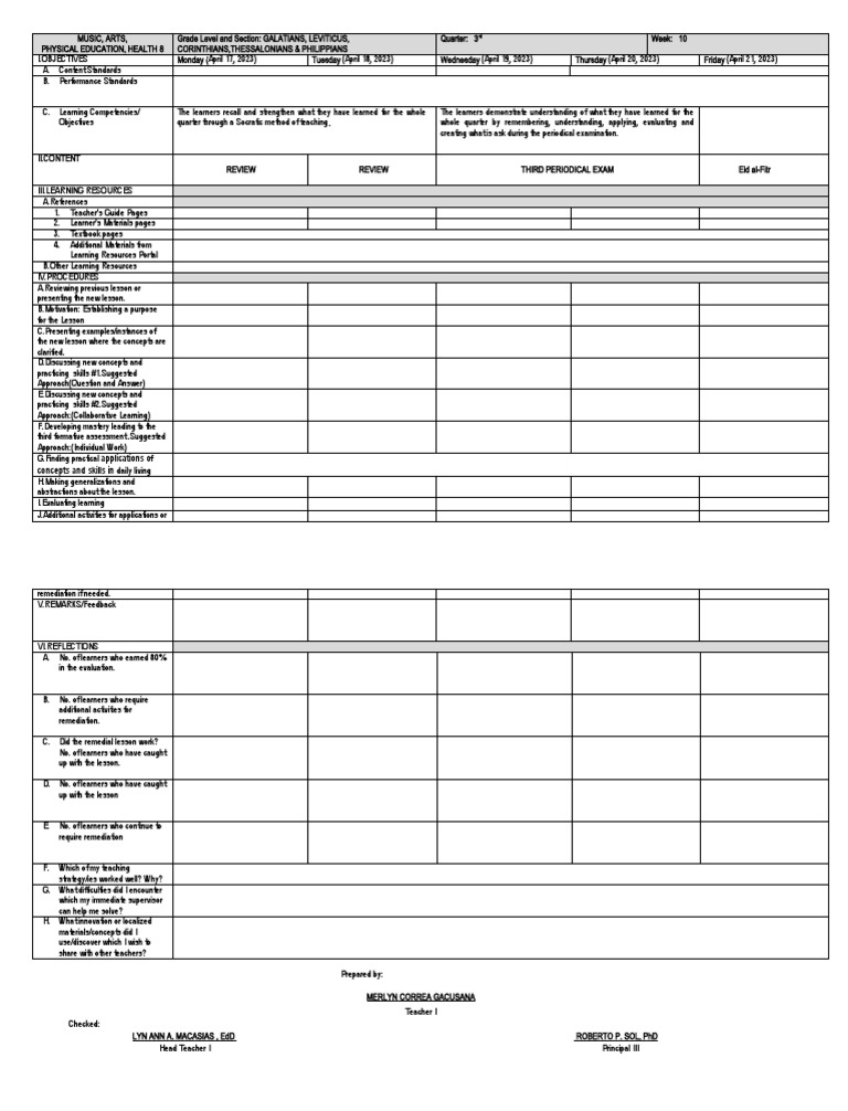 REVIEW 3RD QUARTER - Week10 - QT | PDF | Learning | Teachers