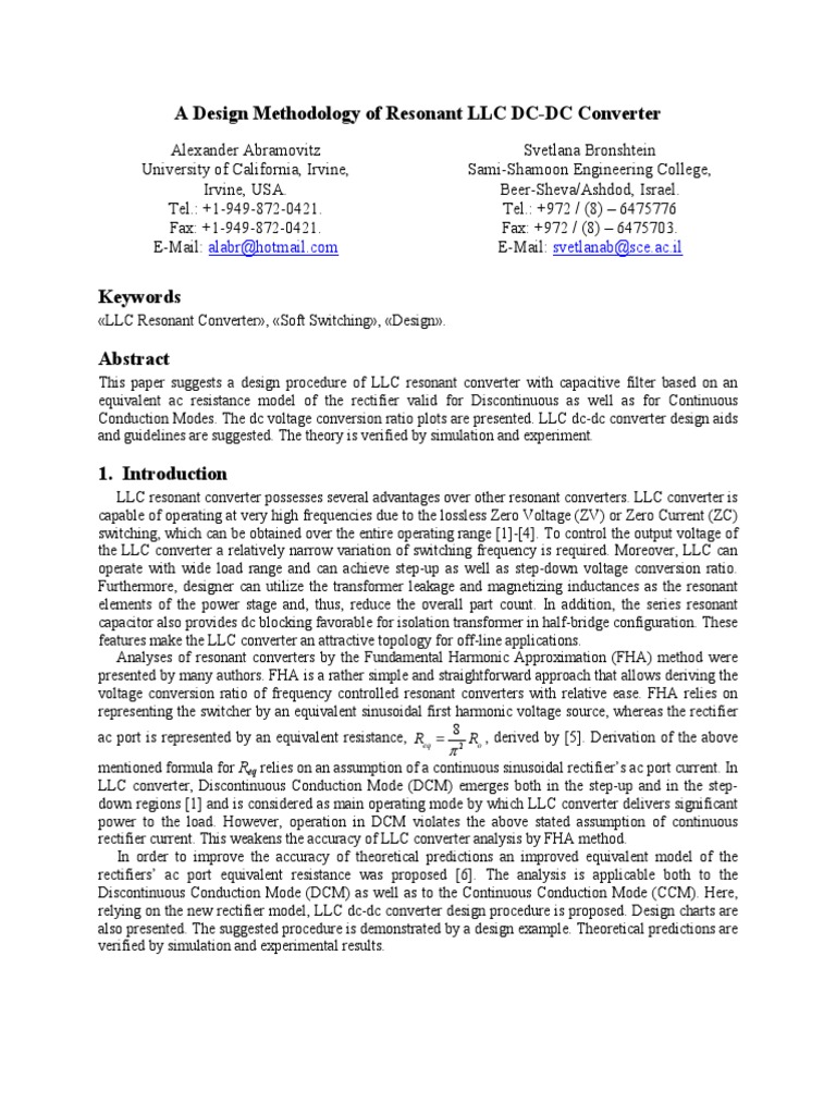 A Design Methodology Of Resonant Llc Dc Dc Converter Pdf Rectifier