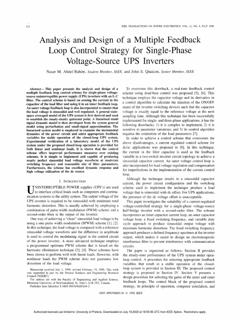 Analysis and Design of A Multiple Feedback Loop Control Strategy For ...