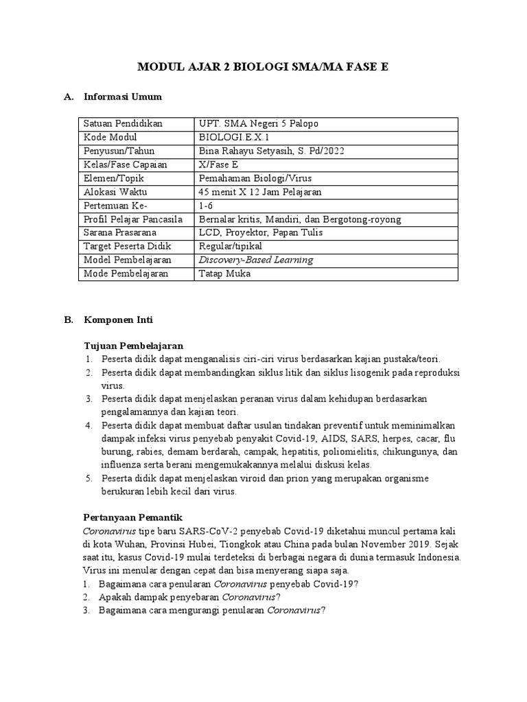 Modul Ajar Ipa Biologi Sma Kelas X Bab 2 | PDF