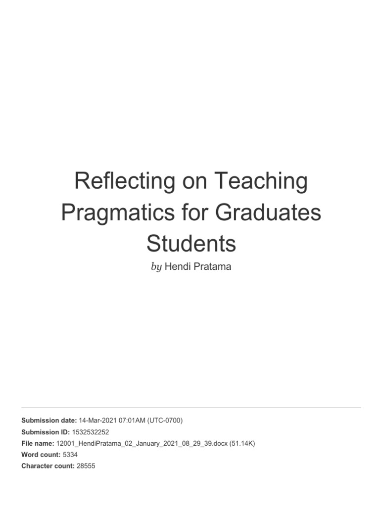 Reflecting On Teaching Pragmatics For Graduates Students | PDF ...