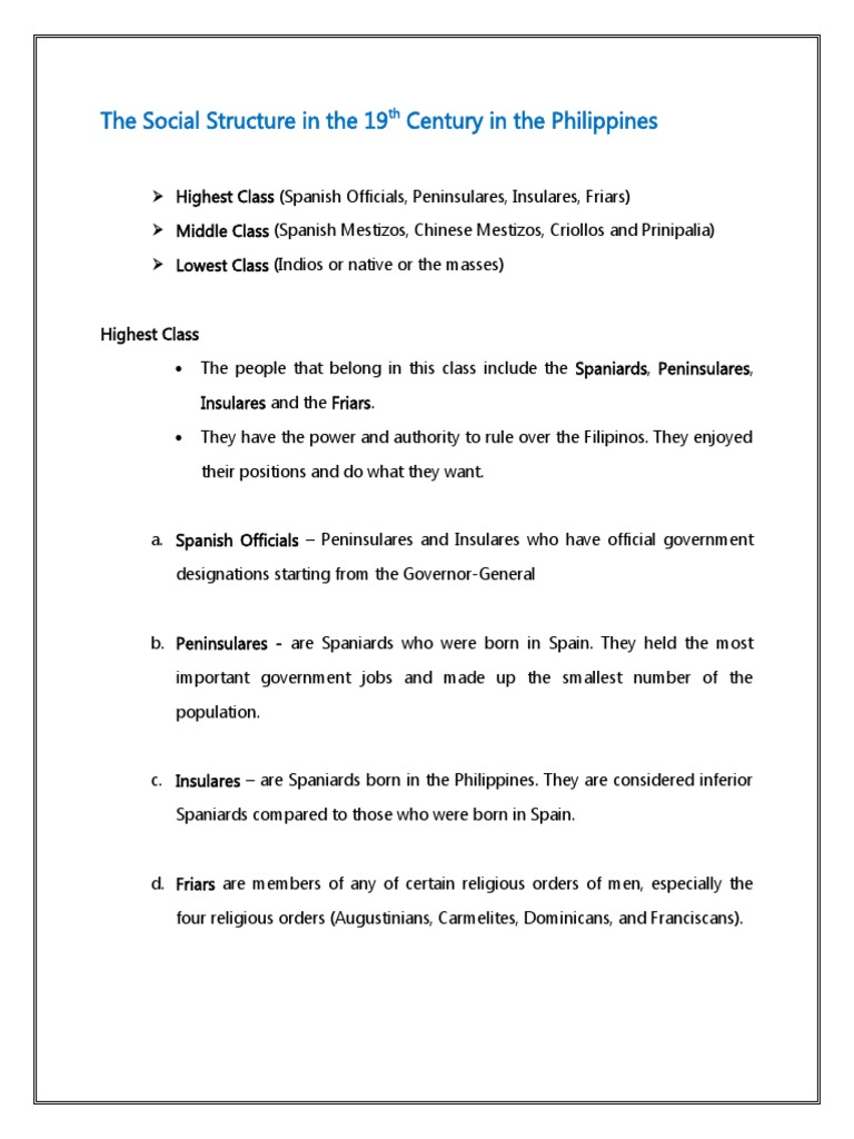 LESSON 5 The Social Structure in The 19th Century in The Philippines | PDF