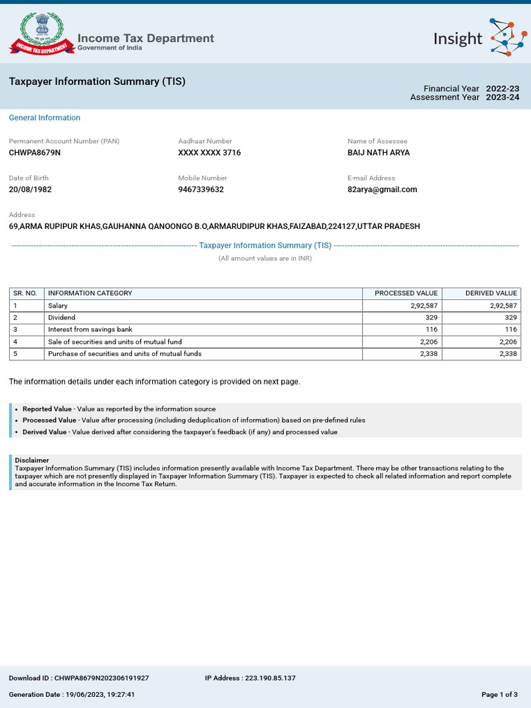 Taxpayer Information Summary (TIS) | Download Free PDF | Dividend ...
