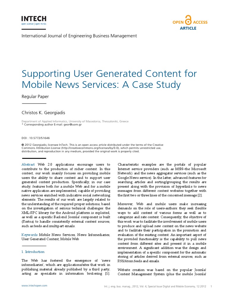 Supporting User Generated Content For Mobile News Services A Case Study | PDF | Mobile App ...