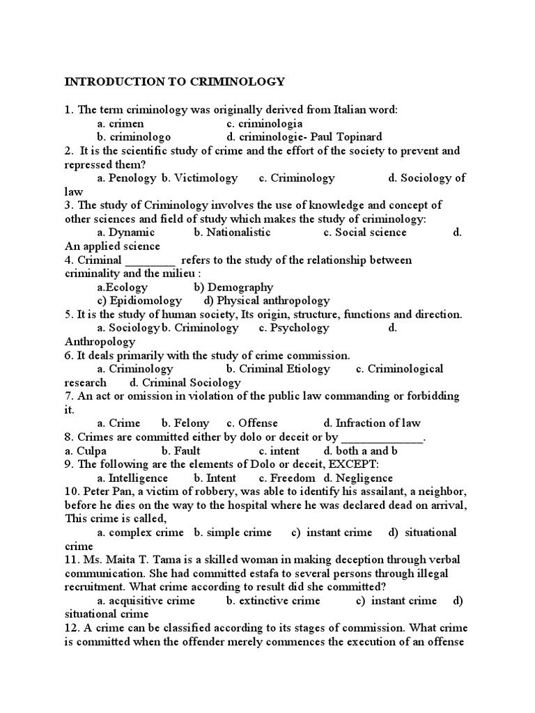 Review Q and A Introduction To Criminology | PDF | Criminology | Crimes