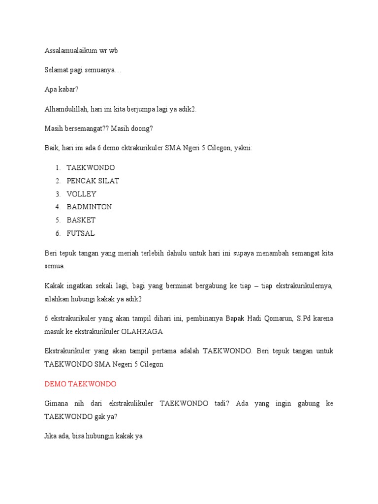 Mc Untuk Demo Ekskul Mpls Pdf Gaya Hidup