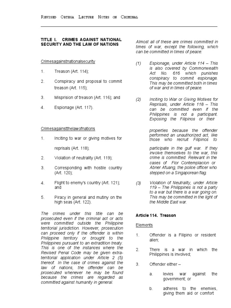 Criminal Law 2 Ortega Notes | PDF | Detention (Imprisonment) | Crimes