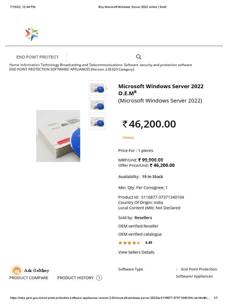 Buy Microsoft Windows Server 2022 Online - GeM | PDF | Antivirus ...