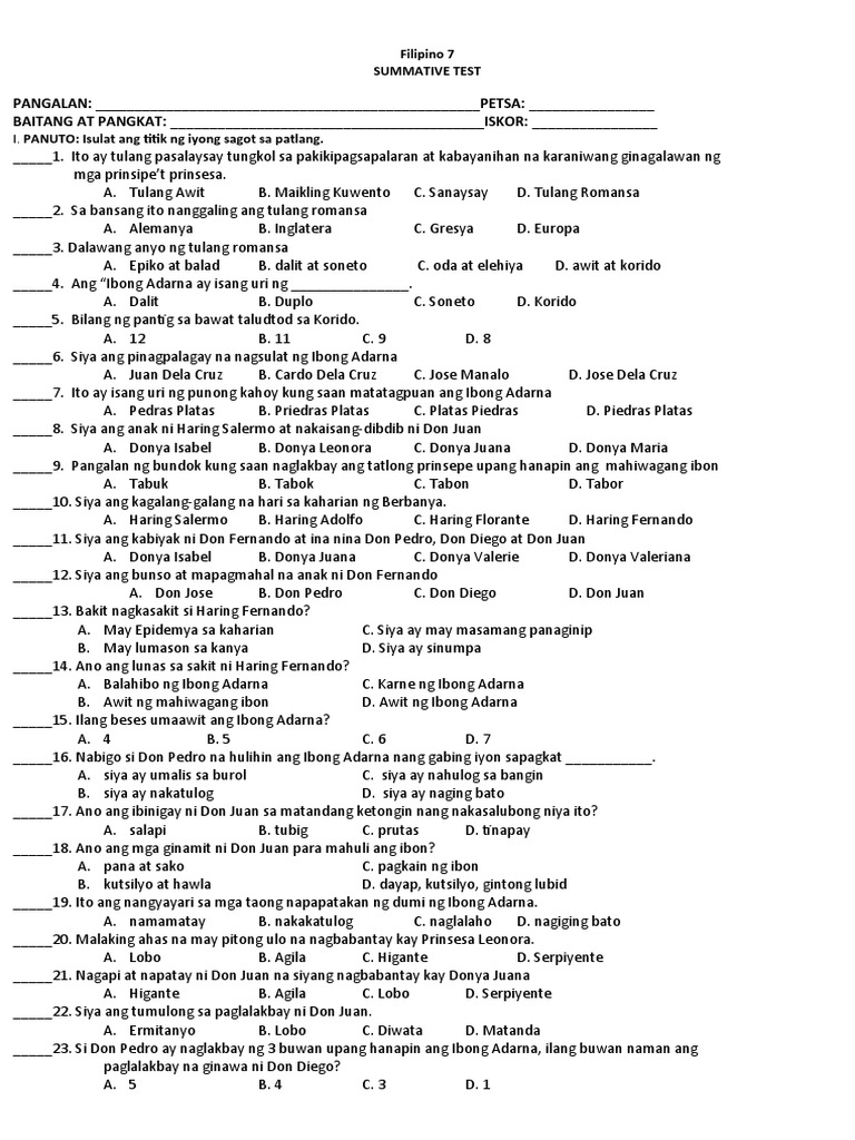 Filipino Test G7 4TH-QUARTER | PDF
