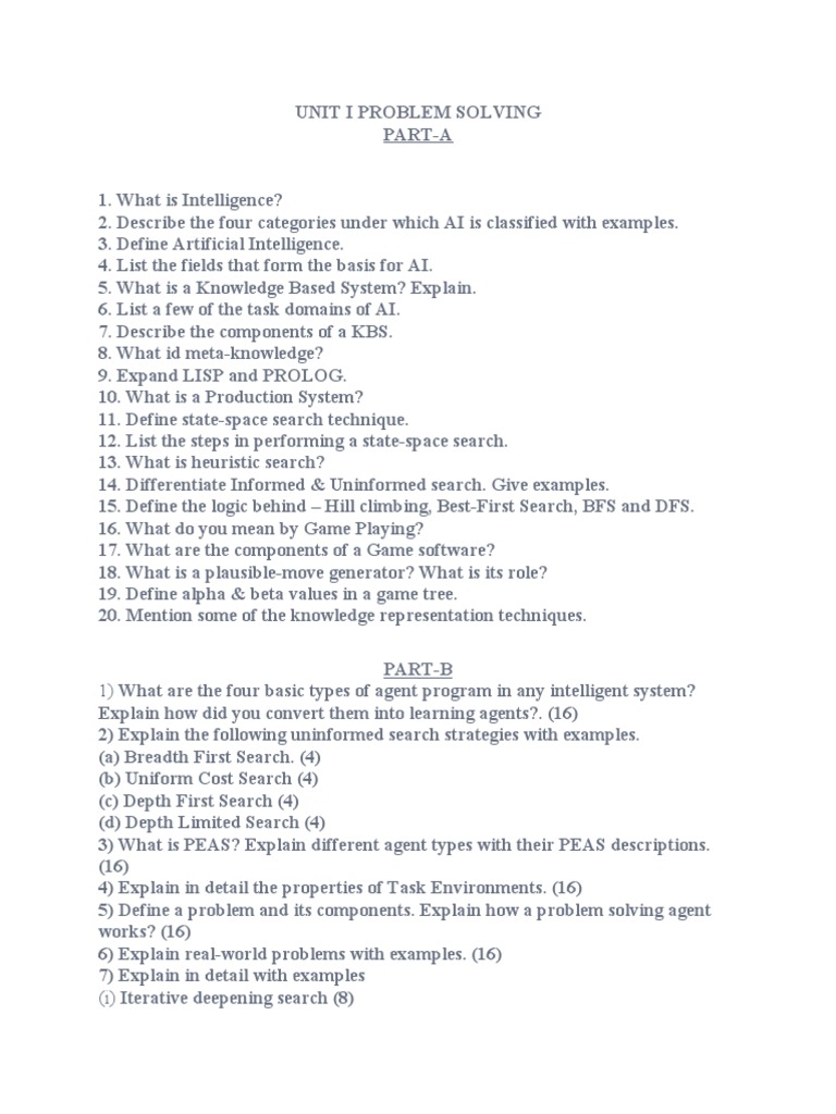 UNIT I PROBLEM SOLVING - Important Question Bank | Download Free PDF | Artificial Intelligence ...