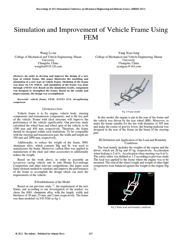 Simulation and Improvement of Vehicle Frame Using FEM: Wang Li-Rui Yang ...