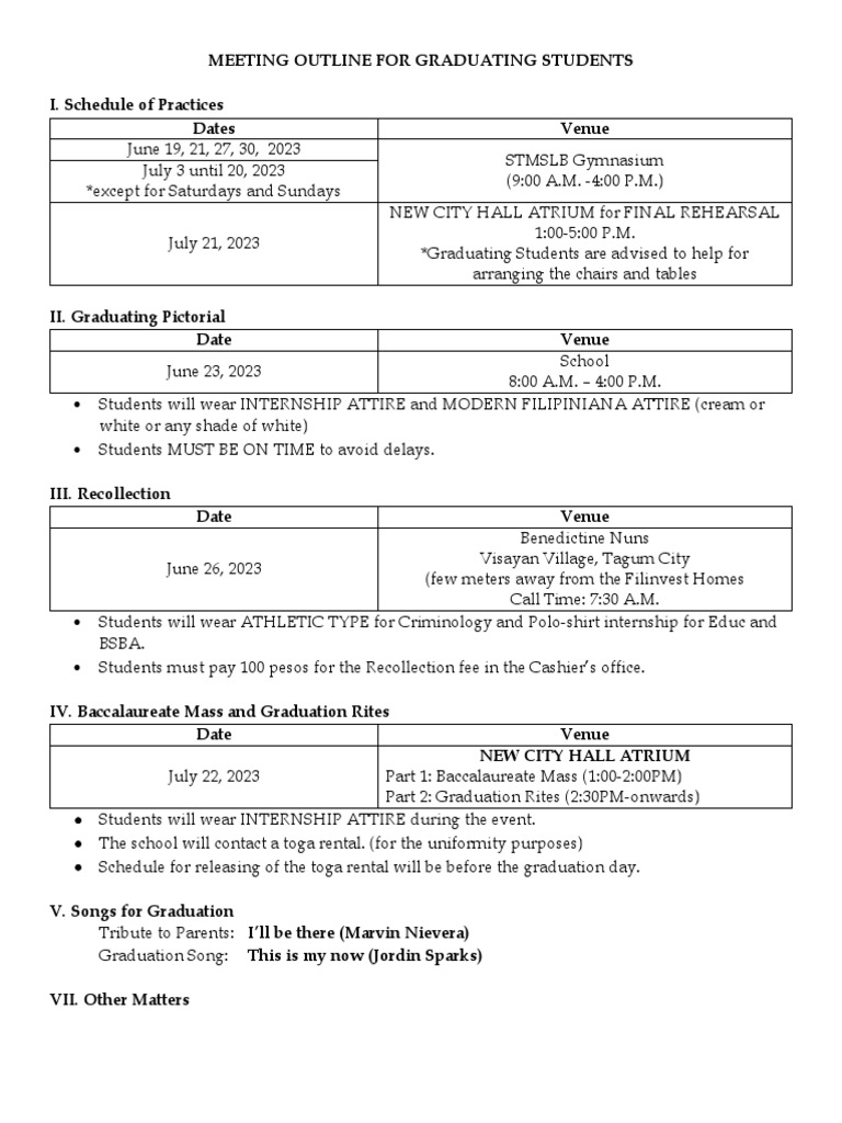 MEETING OUTLINE FOR GRADUATING STUDENTS | PDF