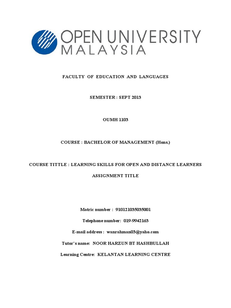 Oumh 1103 - Learning Skills For Open Distance Learners | PDF