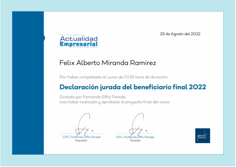 Declaracion Jurada Del Beneficiario Final 2022 | PDF