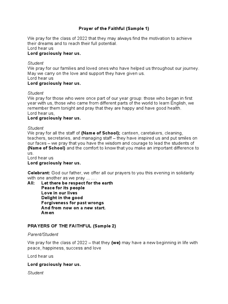 Graduation Mass Prayer of The Faithful | PDF