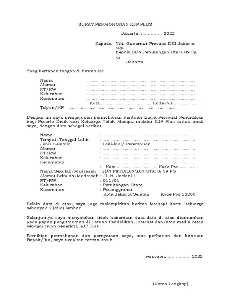 Surat - Permohonan - KJP - Plus II - 2022 TAHAP 2 | PDF Surat - Permohonan - KJP - Plus II - 2022 TAHAP 2 | PDF