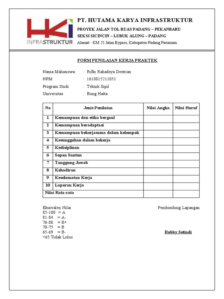 FORM PENILAIAN | PDF