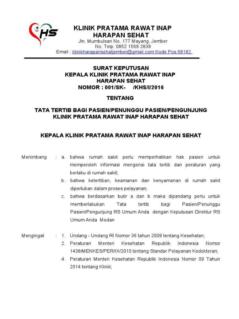 SK Tata Tertib Kunjungan Pasien | PDF