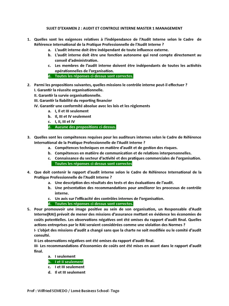 Sujet D'examen D'audit Et Controle Interne | PDF | Audit | Audit interne