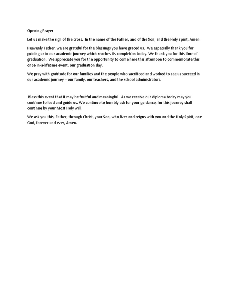 Opening Prayer For Graduation | PDF