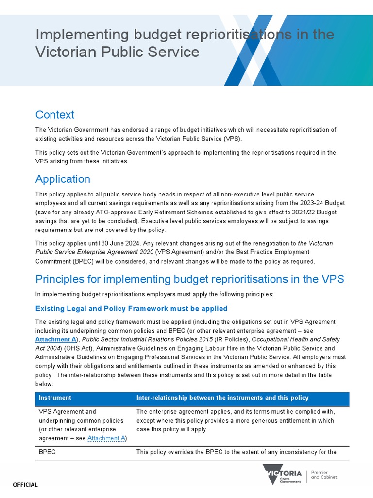 VPS Budget Reprioritisation Policy | PDF | Employment | Layoff