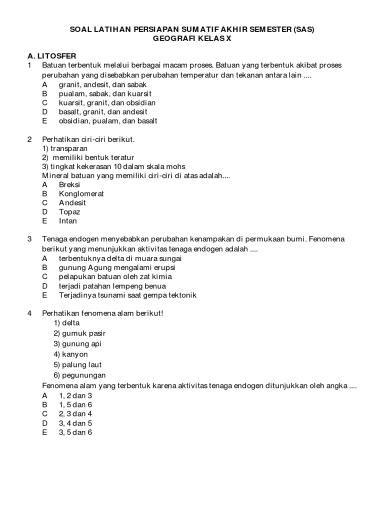 Soal Latihan SAS X - 25 Soal | PDF