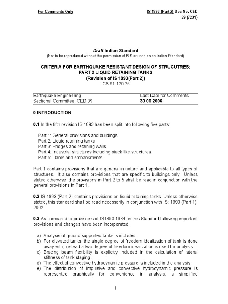 IS 1893 Part 2: Earthquake Design Criteria | PDF | Pressure | Beam ...