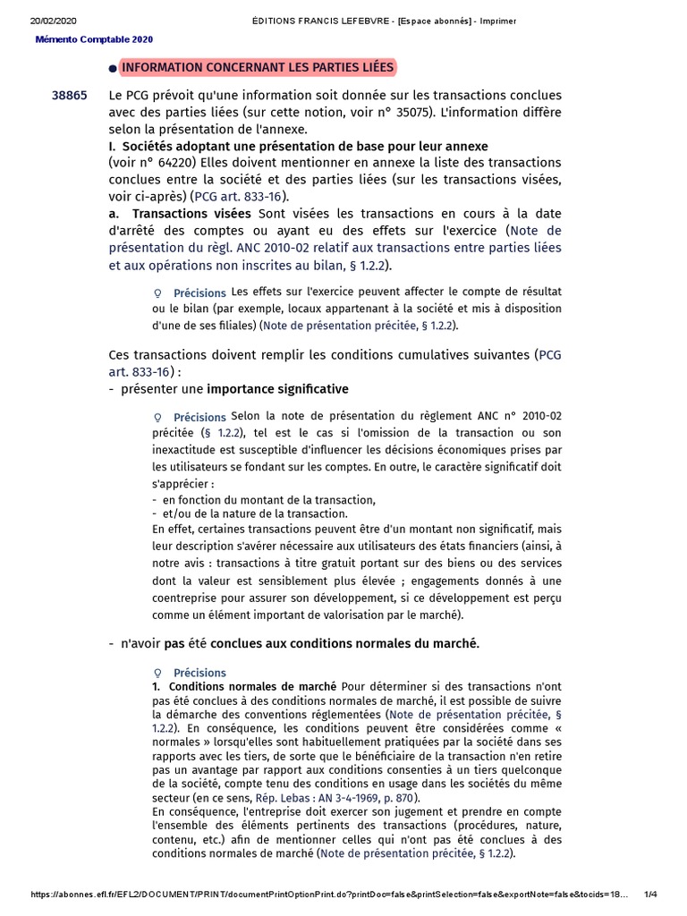 Informations sur les parties liées | PDF | Actionnaire | Comptes annuels