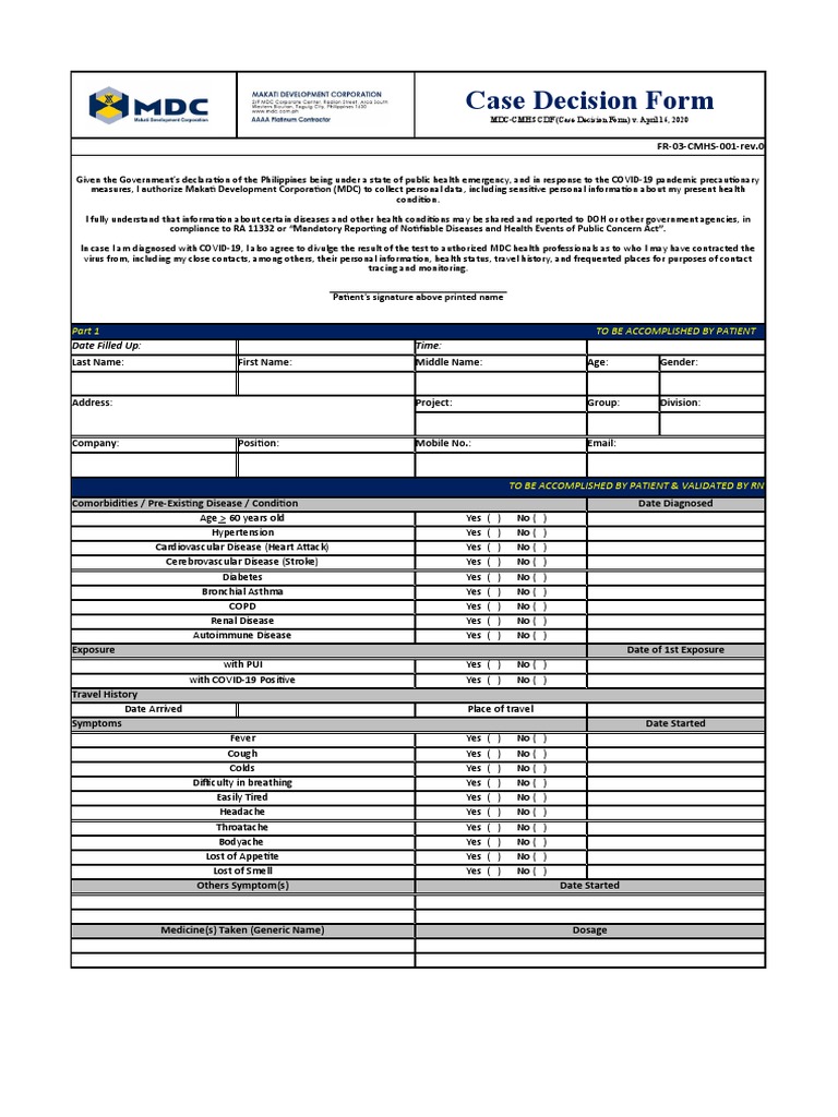 Case Decision Form for COVID-19 | PDF | Medical Statistics | Health Care