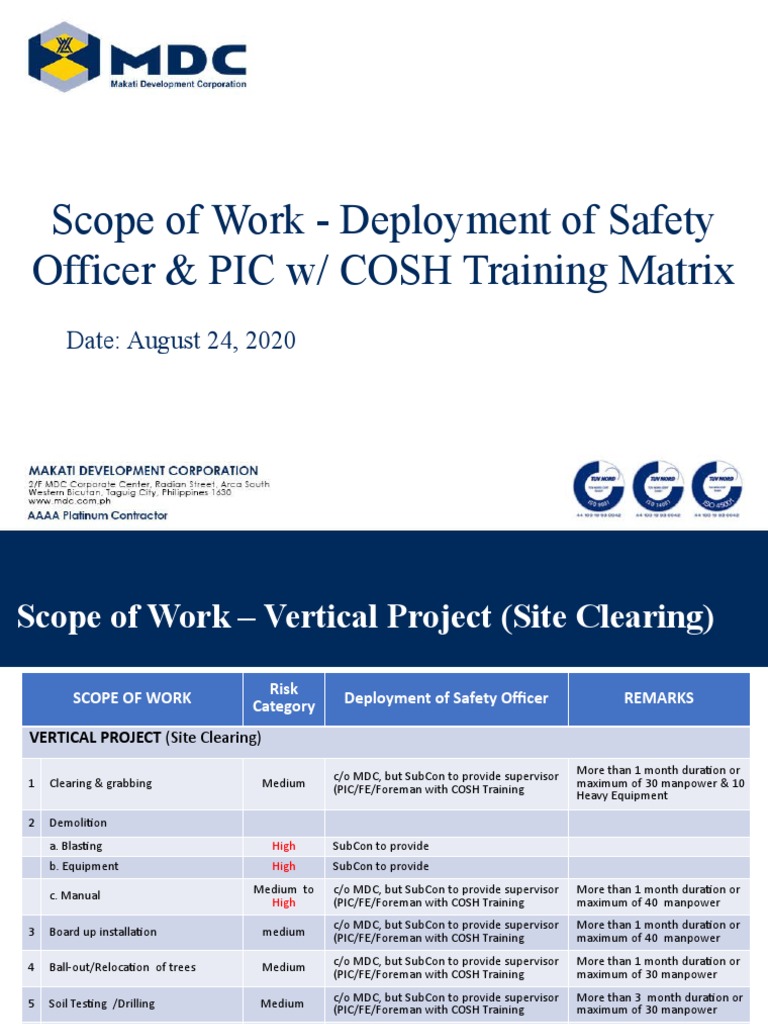 Deployment of Safety Officer Per Scope of Work | PDF | Deep Foundation ...