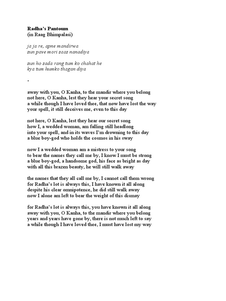 Pantoum in Bhimpalasi | PDF | Poetry