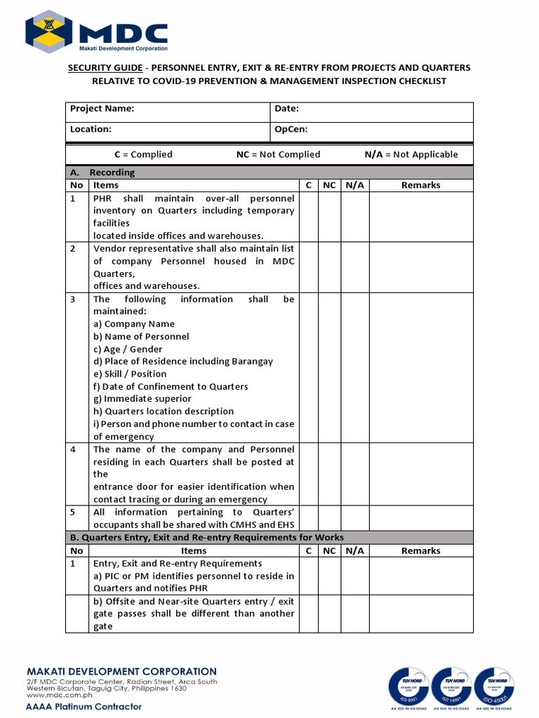 Security Guide (Entry - Exit Guidelines) | PDF