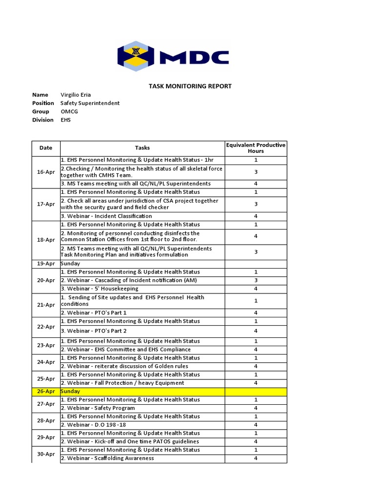 Task Monitoring EHS Boss Eria | PDF