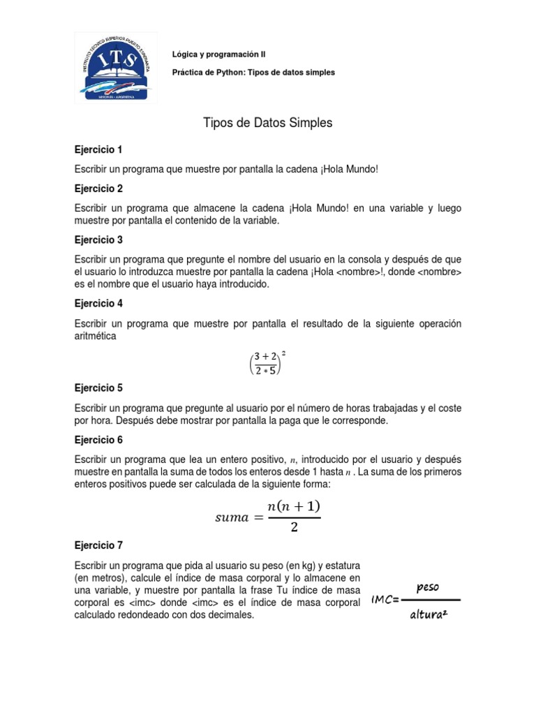 1- Ejercitación Tipos de Datos Simples | PDF | Tipo de datos | Python ... 1- Ejercitación Tipos de Datos Simples | PDF | Tipo de datos | Python ...