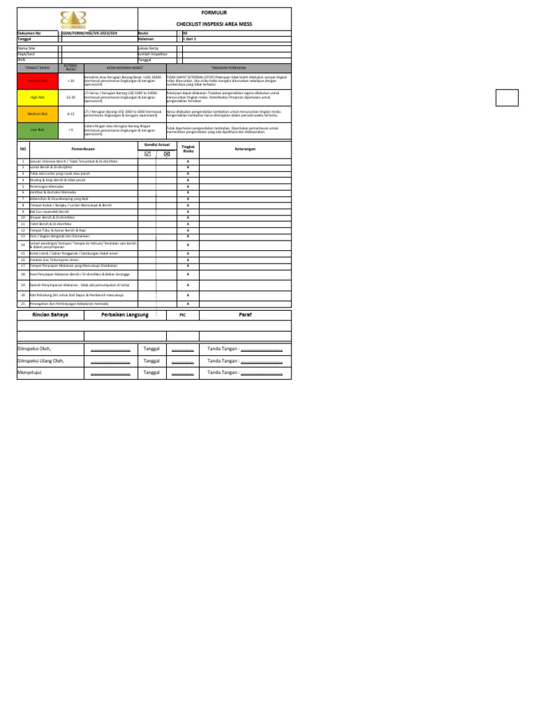 IBM-FORM-HSE-IV-2021-024-Formulir Inspeksi Area Mess | PDF