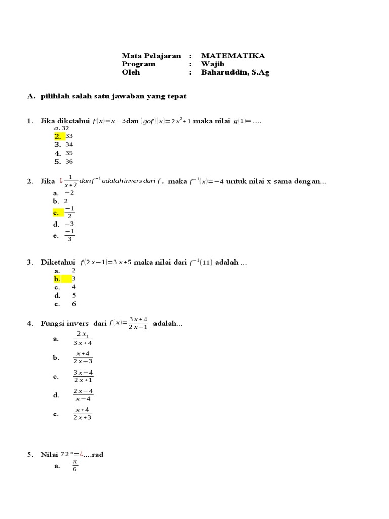 Soal Matematika Wajib Kelas X Semua Jurusan | PDF | Griya & Taman | Sains & Matematika