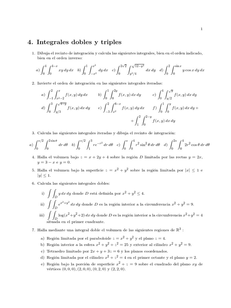 Integrales Dobles y Triples: Ejercicios y Cálculos | PDF | Integral ...