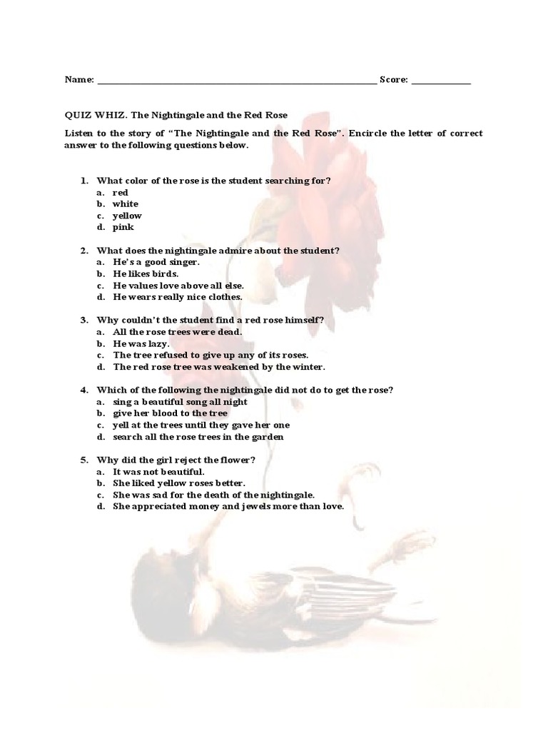 The NIghtingale Red Rose Activity | PDF | Poetry