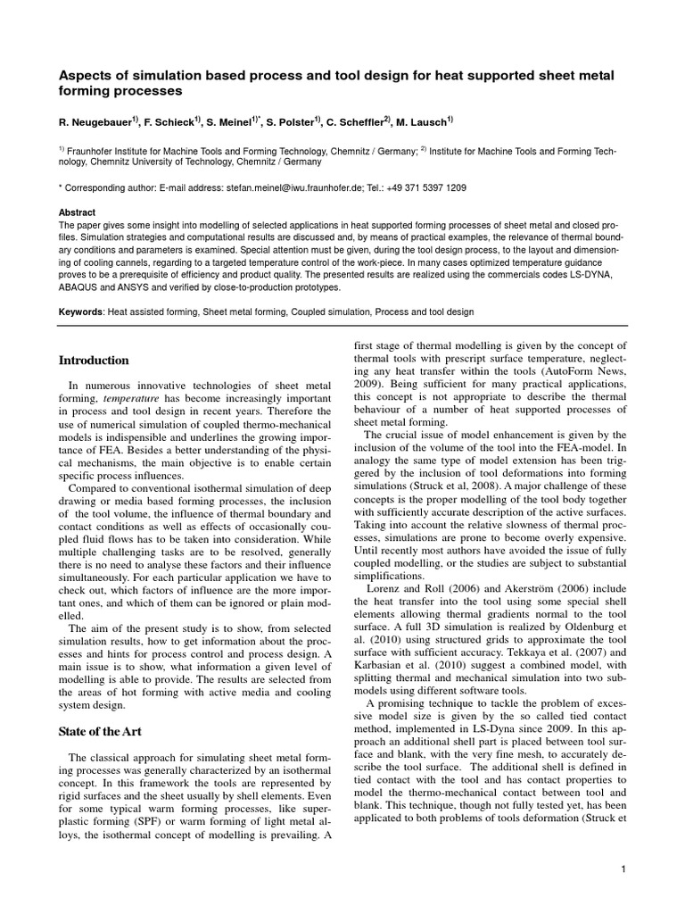 Aspects of Simulation Based Process and Tool Design For Heat Supported Sheet Metal Forming ...