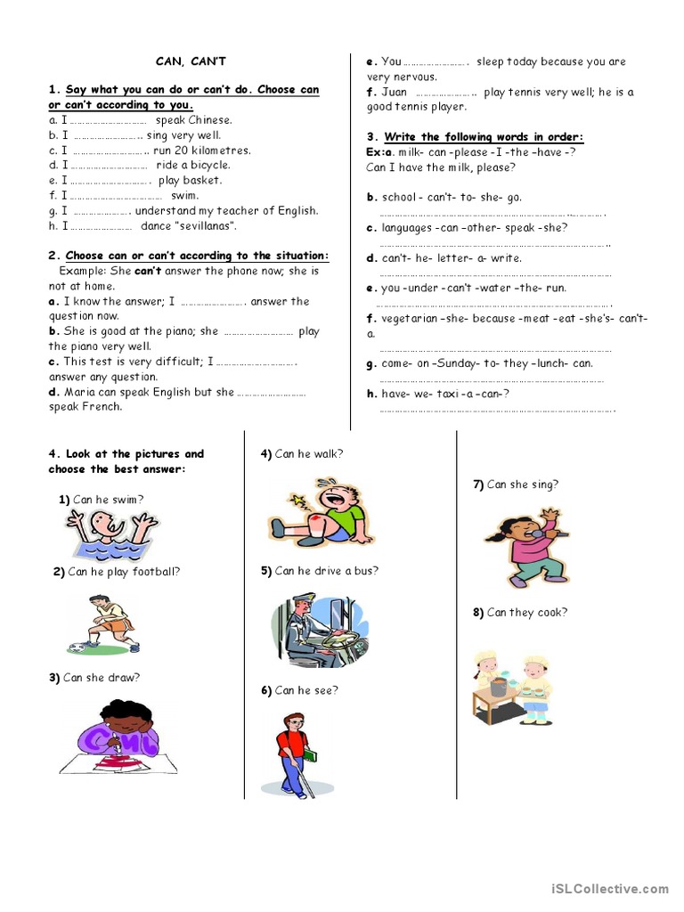 Can Can't Worksheet | PDF