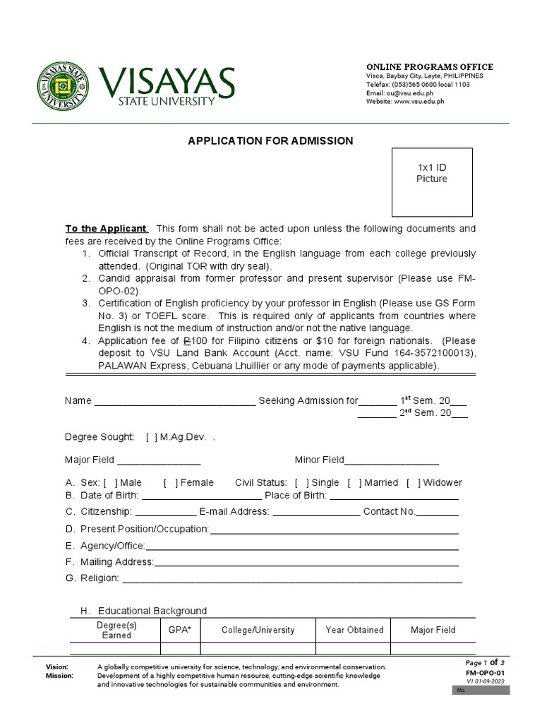 FM-OPO-01 Application For Admission - v1-01-09-23 | PDF | Science ...