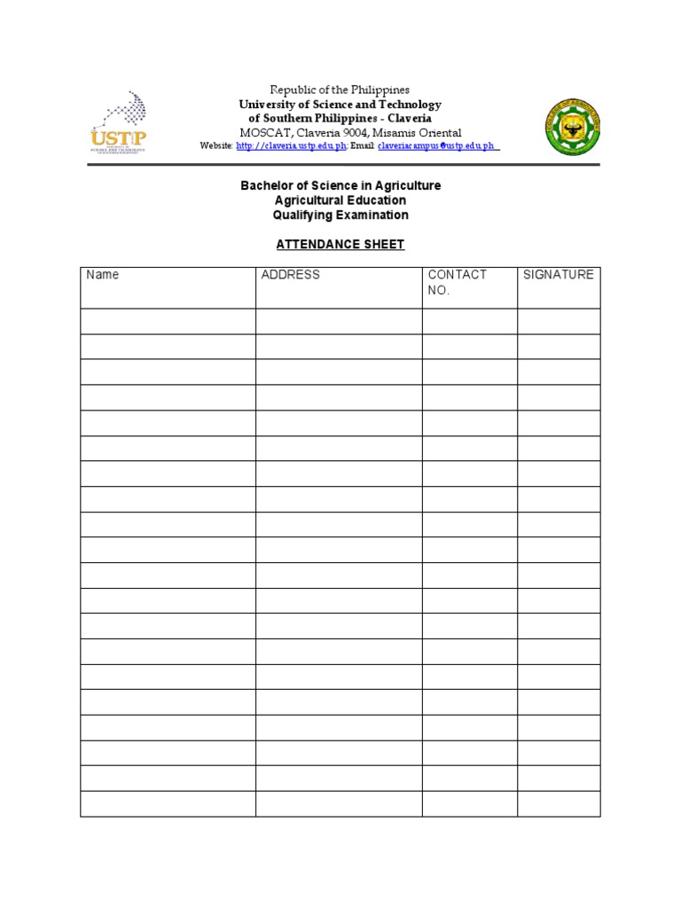 Aged Qualifying Exam Attendance Sheet | PDF