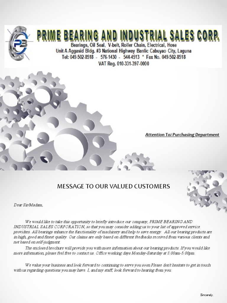 Prime Bearing Industrial Sales Overview | PDF | Bearing (Mechanical ...