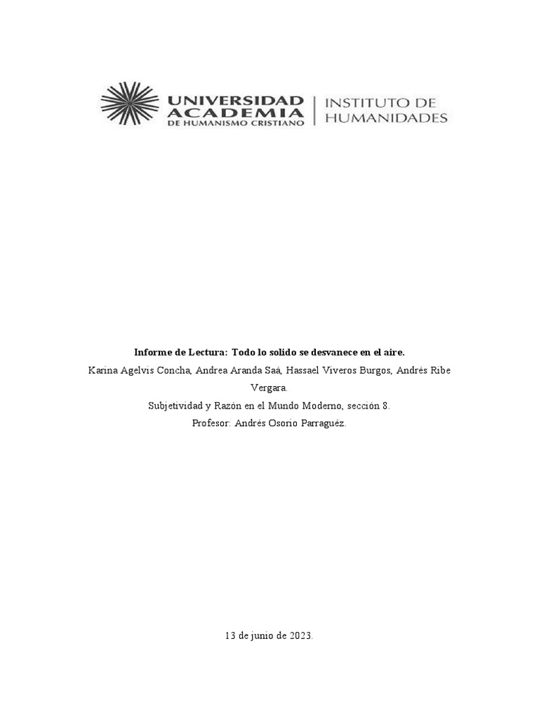 Informe 2 Subjetividad y Razon, Agelvis, Aranda, Viveros, Ribe | PDF ...