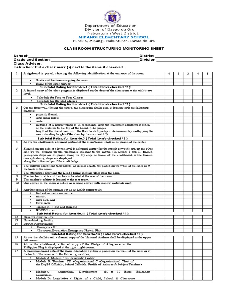 Classroom Structuring and Monitoring Sheet_Edited | PDF