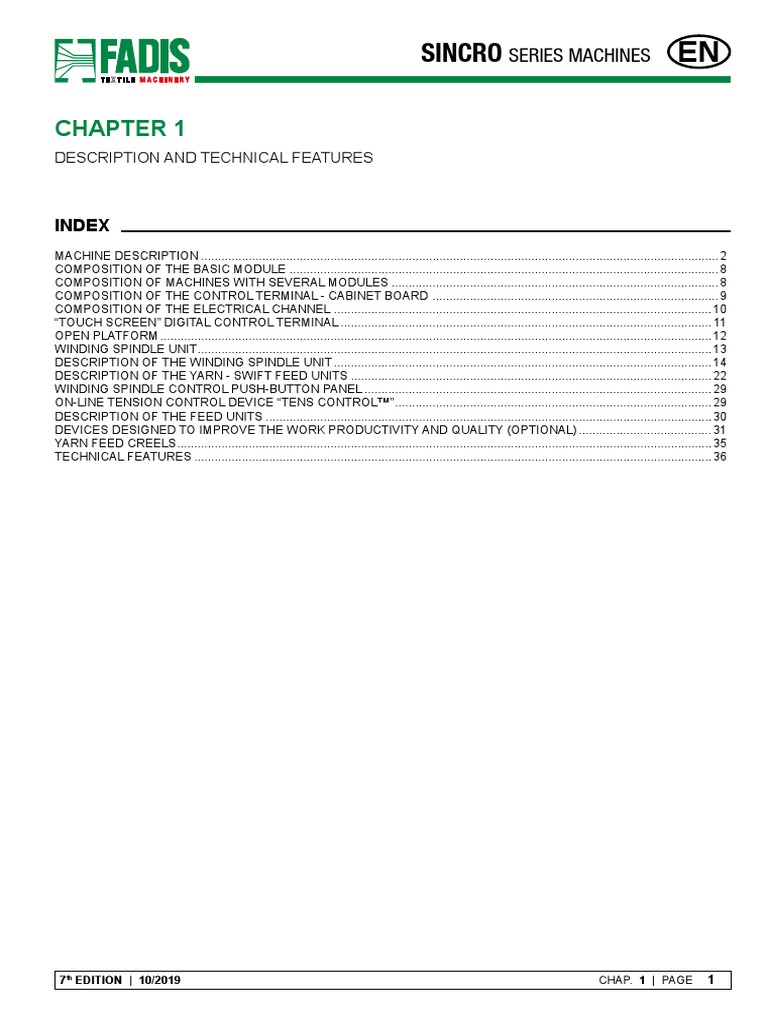 1 - SINCRO - 7a - EN - DESCRIPTION AND TECHNICAL FEATURES | PDF | Yarn ...