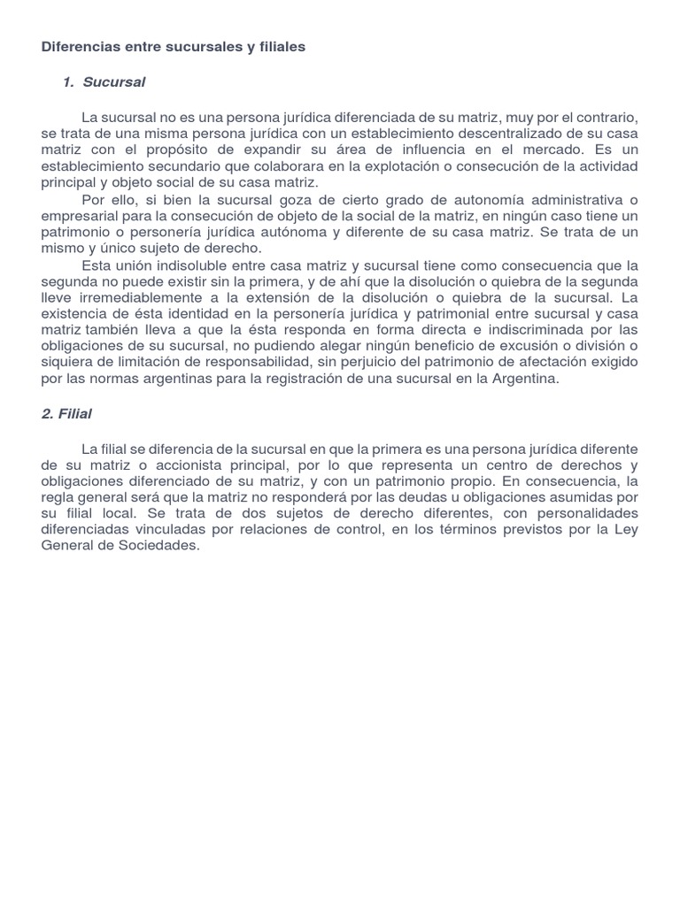 Diferencias Entre Sucursales y Filiales | PDF
