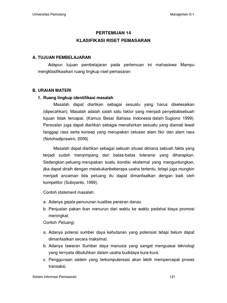 Pertemuan 14 - Klasifikasi Riset Pemasaran | PDF